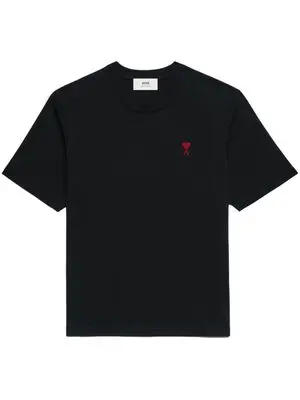 Ami Paris Logo-Embroidered T-Shirt - Black | Editorialist