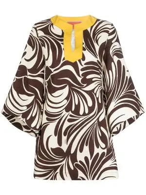 La DoubleJ Kaftan Mini Printed Dress - Brown