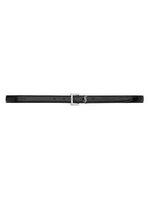 Saint Laurent Men's Cassandre Thin Belt In Smooth Leather - Black  - Black