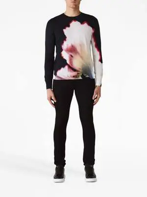 Alexander McQueen Solarised Flower-print Cotton Sweatshirt - Black