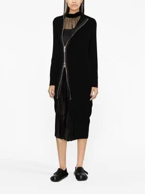 Sacai Layered Wool And Satin Dress