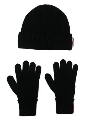 Dsquared2 Wool Beanie And Gloves Set - Black