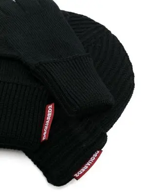 Dsquared2 Ribbed Knit Beanie And Gloves Set