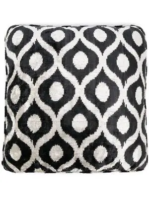 LES-OTTOMANS Jacquard Silk Velvet Floor Cushion - Black