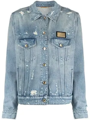 Dolce & Gabbana Stonewashed Denim Jacket With Logo Plaque - Blue