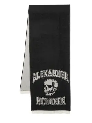 Alexander McQueen Intarsia-knit Logo Wool Scarf - Black