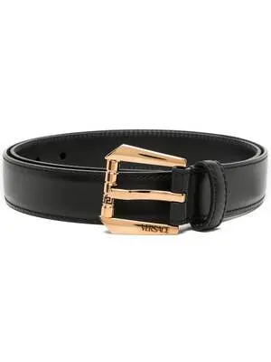 Versace Logo-engraved Leather Belt - Black