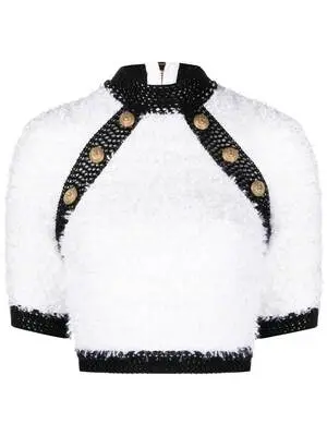 Balmain Button-embellished Tweed Crop Top