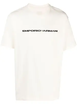 Emporio Armani Logo-print Cotton T-shirt - Neutrals