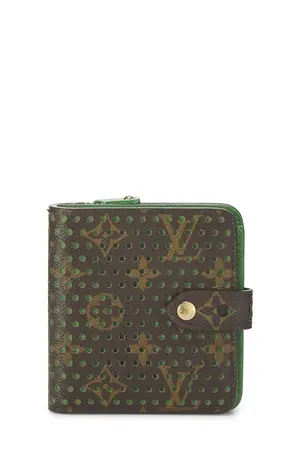 LOUIS VUITTON Green Monogram Canvas Perforated Zippy Compact Green