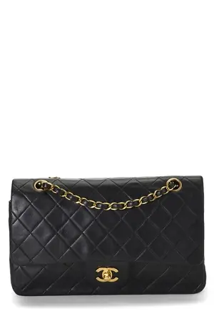 Chanel Quilted Lambskin Classic Double Flap Medium Shoulder Bag - Black