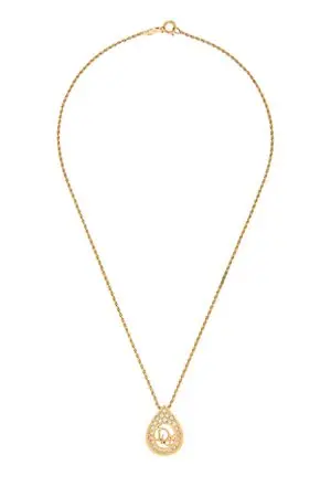 Dior Crystal Logo Charm Necklace - Gold