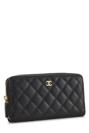 Chanel Quilted Caviar Zip Around Wallet - Black