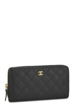 Chanel Quilted Caviar Zip Around Wallet - Black