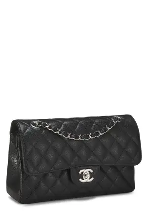 Chanel Quilted Caviar Classic Double Flap Small Shoulder Bag - Black
