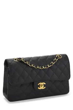 Chanel Quilted Caviar Classic Double Flap Small Shoulder Bag - Black