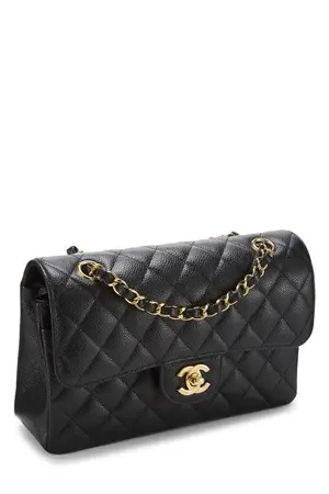Chanel Quilted Caviar Classic Double Flap Small Shoulder Bag - Black