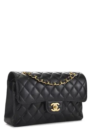 Chanel Quilted Caviar Classic Double Flap Small Shoulder Bag - Black