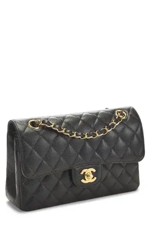 Chanel Quilted Caviar Classic Double Flap Small Shoulder Bag - Black
