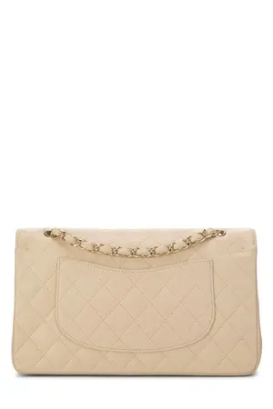 Chanel Quilted Caviar Classic Double Flap Medium Shoulder Bag - Beige