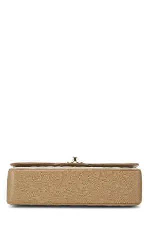 Chanel Quilted Caviar Classic Double Flap Medium Shoulder Bag - Beige