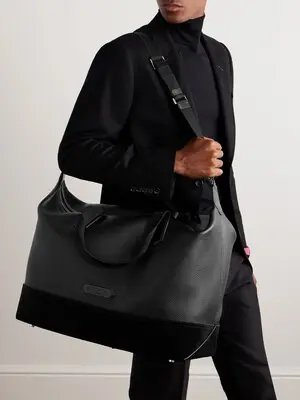 TOM FORD Suede-trimmed Full-grain Leather Weekend Bag