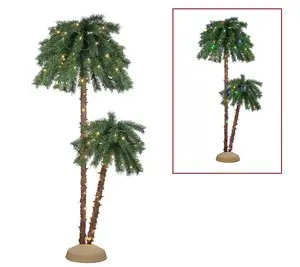 PULEO INTERNATIONAL 3.5ft & 6ft Pre-lit Double Runk Palm Tree - One-color