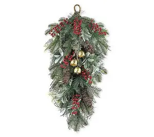 GLITZHOME 26'h Berry, Pinecone And Bell Teardro Garland - One-color