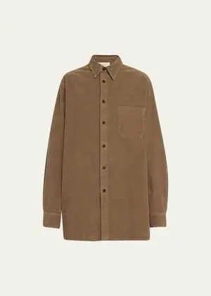 THE ROW Idro Corduroy Collared Shirt - Camel