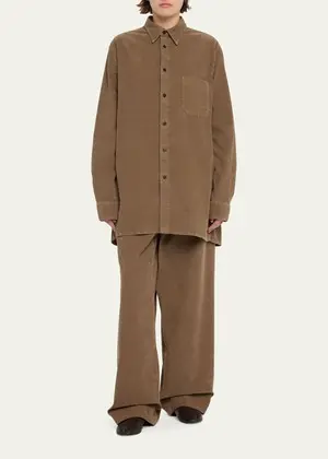 THE ROW Idro Corduroy Collared Shirt - Camel