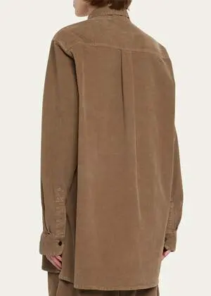 THE ROW Idro Corduroy Collared Shirt - Camel