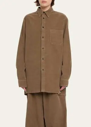 THE ROW Idro Corduroy Collared Shirt - Camel