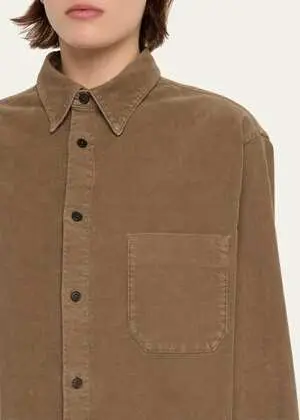 THE ROW Idro Corduroy Collared Shirt - Camel