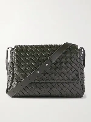Bottega Veneta Cobble Intrecciato Leather Messenger Bag - Green