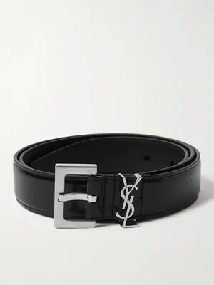 Saint Laurent 3cm Leather Belt With Monogram - Black