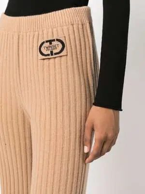 TWINSET Logo-patch Ribbed-knit Trousers