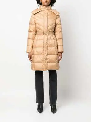 TWINSET Hooded Belted Puffer Coat - Neutrals