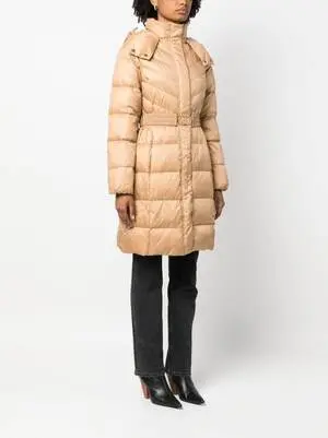 TWINSET Hooded Belted Puffer Coat - Neutrals