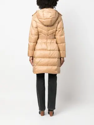 TWINSET Hooded Belted Puffer Coat - Neutrals