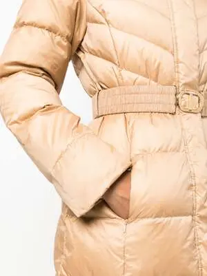 TWINSET Hooded Belted Puffer Coat - Neutrals