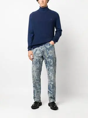 Etro Pegaso-embroidered Roll-neck Jumper - Blue