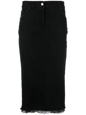 Alberta Ferretti Lace-trim Midi Skirt - Black