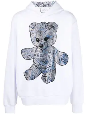 Philipp Plein Rhinestone Teddy-bear Print Hoodie - White
