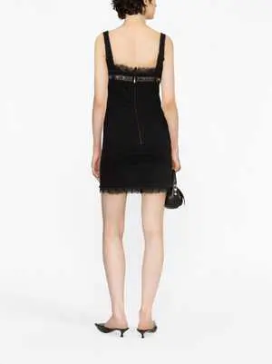 Alberta Ferretti Lace-trim Chain-embellished Fitted Mini Dress
