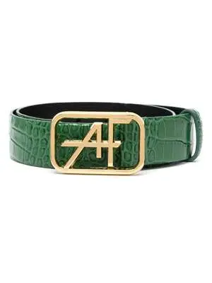 Alberta Ferretti Logo Buckle Crocodile-embossed Leather Belt - Green