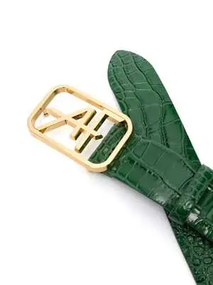 Alberta Ferretti Logo Buckle Crocodile-embossed Leather Belt