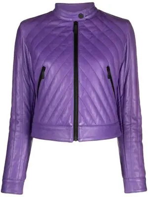 Philipp Plein Matelassé Leather Biker Jacket - Purple