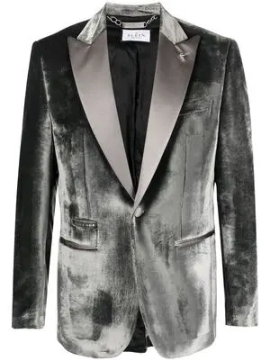 Philipp Plein Single-breasted Velvet Blazer Grey