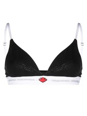 Dsquared2 Leaf-print Logo-waistband Bra - Black