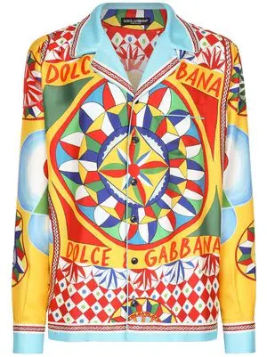 Dolce & Gabbana Carretto-print Twill Silk Shirt - Yellow